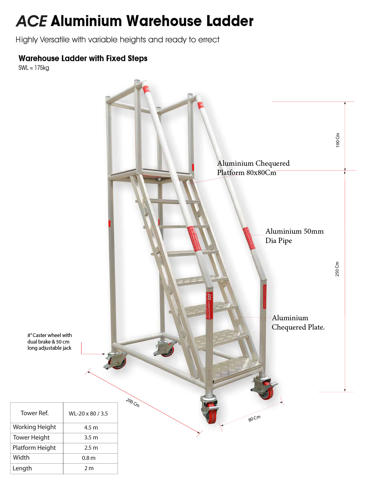 Warehouse Ladder 3.5 Meter - ACE SCAFFOLDINGS