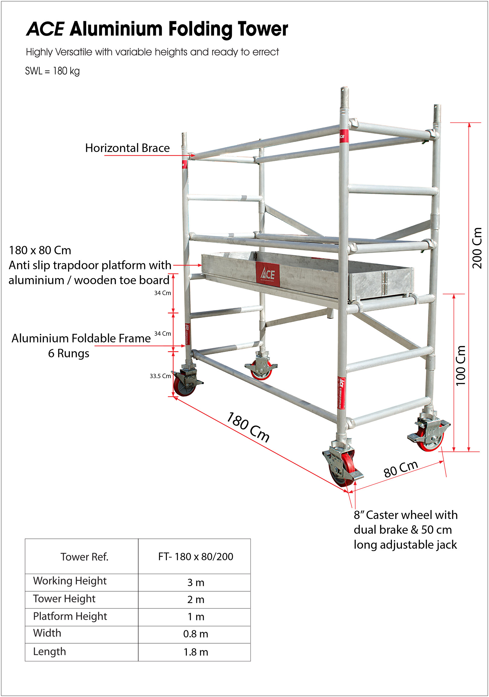 Aluminium Folding Tower 2 x 1.8 M - ACE SCAFFOLDINGS