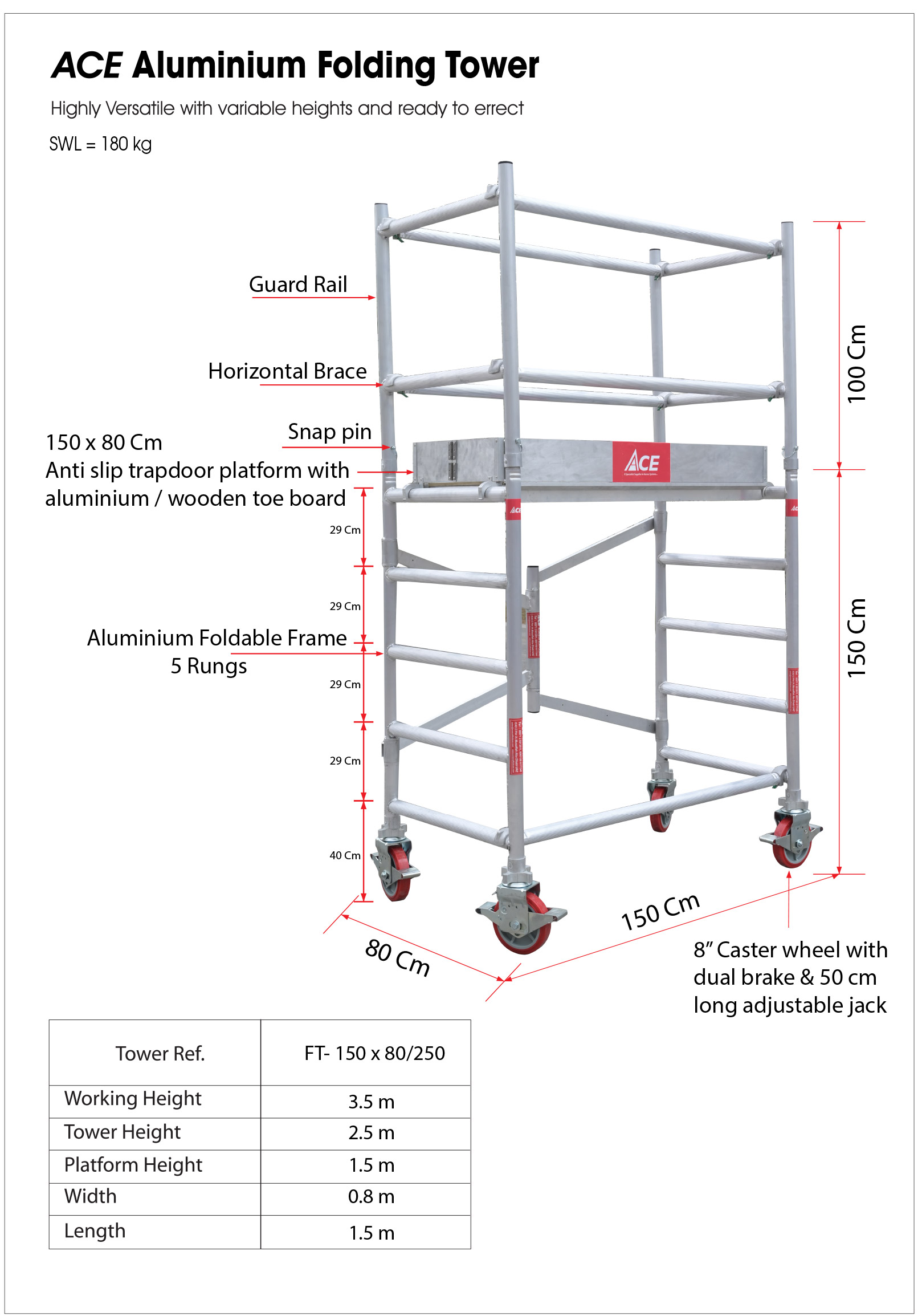 Aluminium Folding Tower 2.5 x 1.5 M - ACE SCAFFOLDINGS