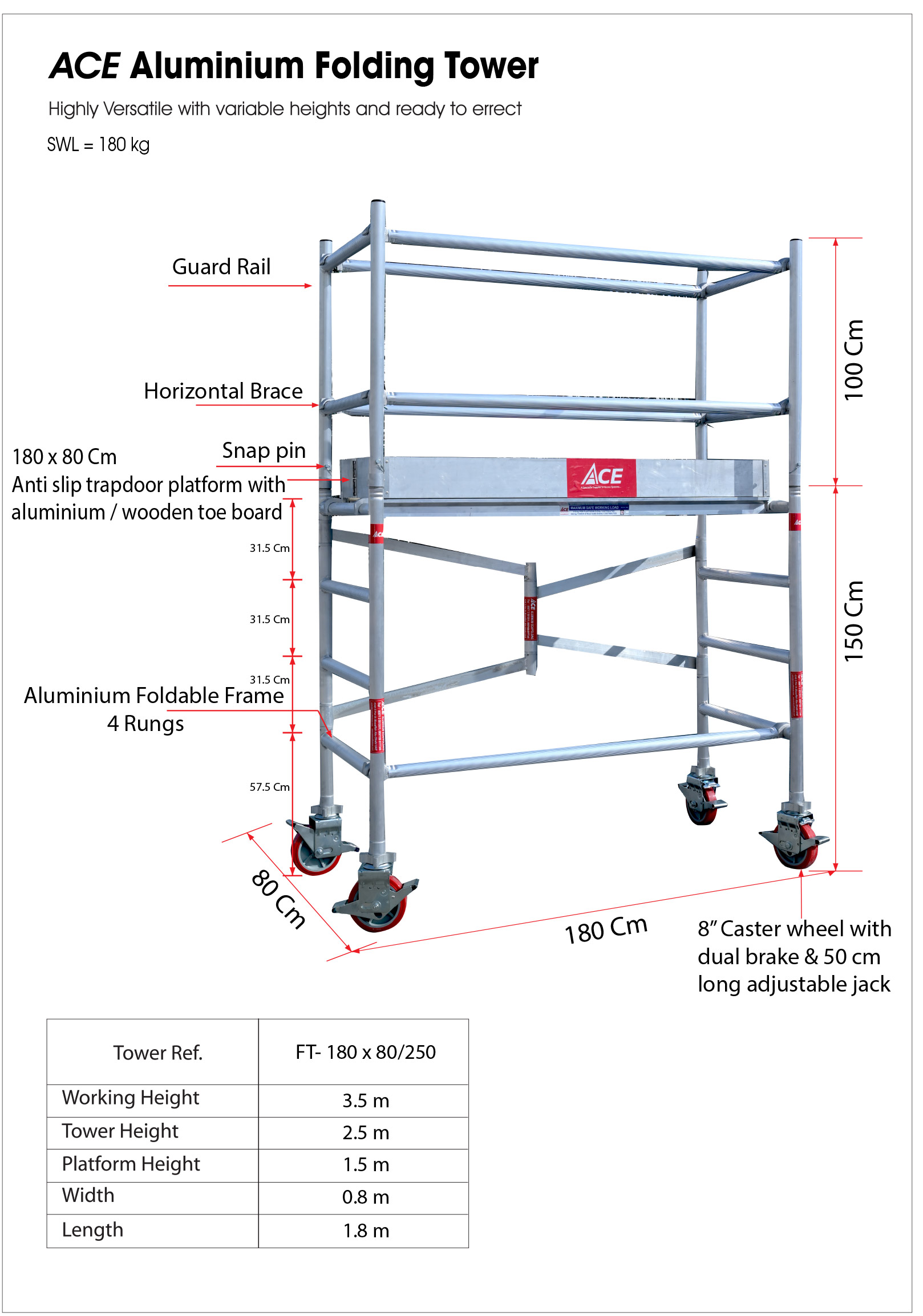 Aluminium Folding Tower 2.5 x 1.8 M - ACE SCAFFOLDINGS