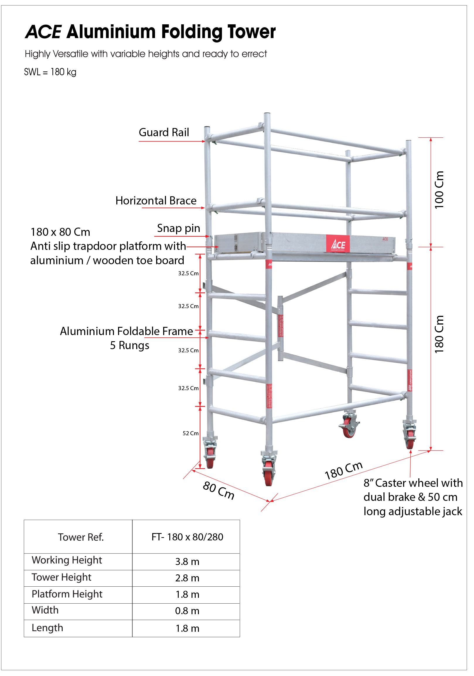 Aluminium Folding Tower 3 x 1.5 M - ACE SCAFFOLDINGS