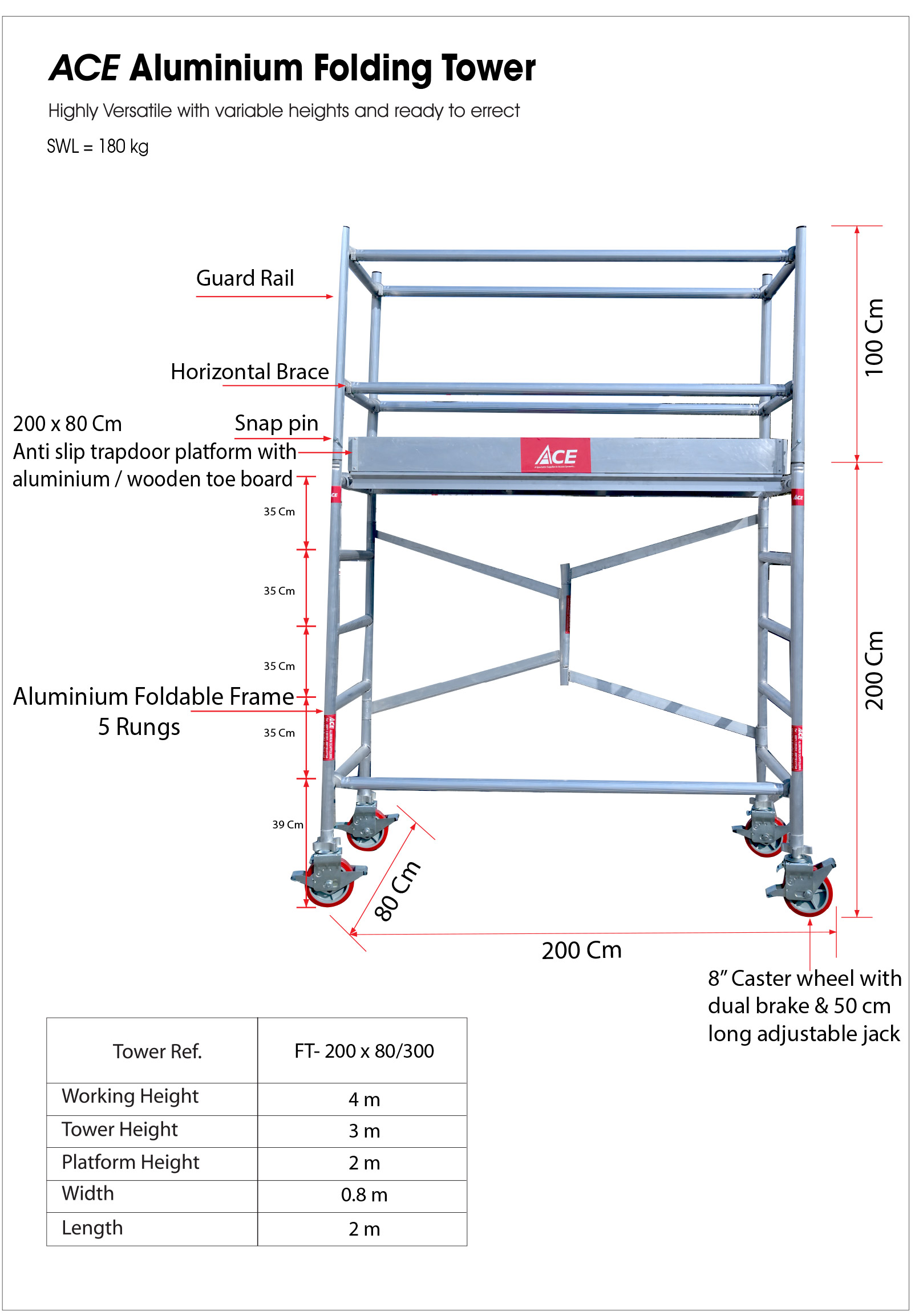 Aluminium Folding Tower 3 x 2 M - ACE SCAFFOLDINGS